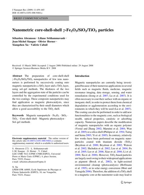 PDF Nanometric Core Shell Shell Fe2O3 SiO2 TiO2 Particles
