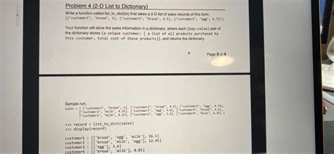 Solved Problem 4 2 D List To Dictionary Write A Function