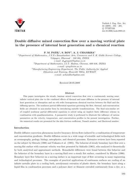 Pdf Double Diffusive Mixed Convection Flow Over A Moving Vertical Plate In The Presence Of