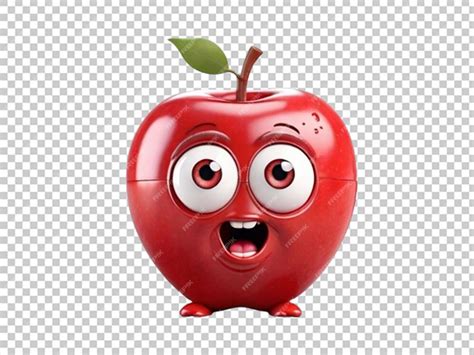 Premium Psd 3d Red Apple Funny Cartoon With Smiley Face
