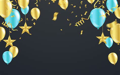 금과 파란색 풍선 배경 새해 복 구 연하 엽서 축하 배너입니다 판매 벡터 일러스트 12월 31일에 대한 스톡 벡터 아트 및 기타 이미지 12월 31일 2016년