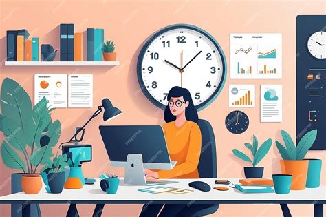 Aipowered Time Management Flat Vector Illustration Of Efficient Home Office Scheduling With Ai