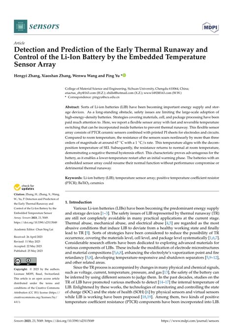Pdf Detection And Prediction Of The Early Thermal Runaway And Control Of The Li Ion Battery By