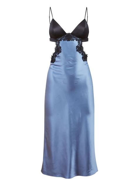 Fleur Du Mal Lace Insert Slip Dress Blue Farfetch Pl