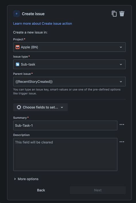 create new stories tasks and respective subtasks when the automation