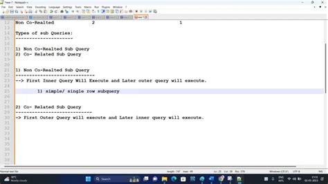 Sub Queries In Sql Types Of Sub Queries In Sql Youtube