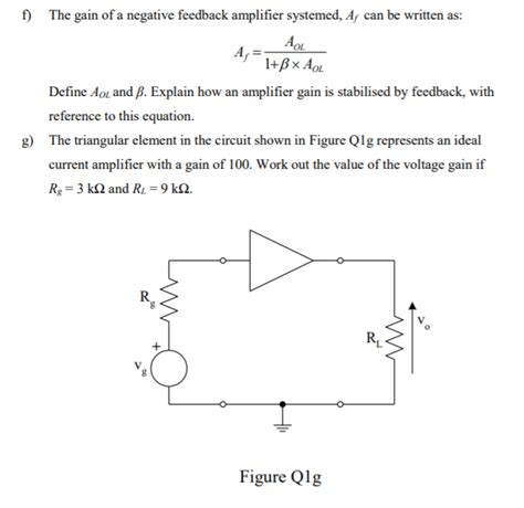 Solved F The Gain Of A Negative Feedback Amplifier