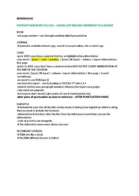 Oscola Referencing TIPS REFERENCING PINPOINT WHENEVER YOU CAN UNLESS JUST BROADLY REFERRING