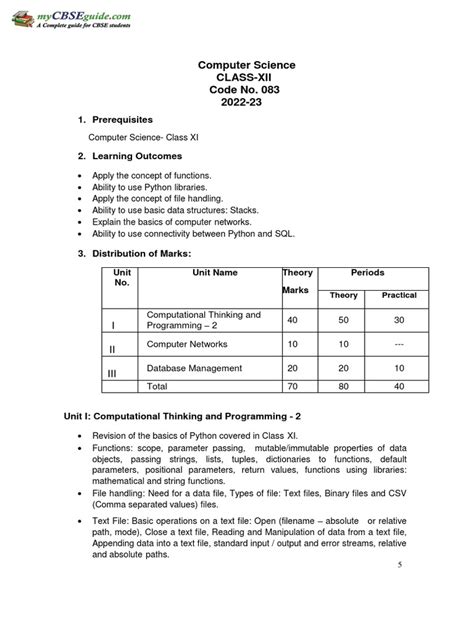 12 Syllabus 2023 Computer Science Pdf Computer Network Sql