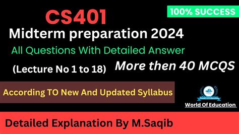 Cs401 Midterm Preparation 2024 Cs401 Midterm Preparation Cs401