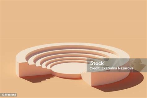 기하학적 연단 베이지 색 배경 3d 일러스트와 둥근 계단 3차원 형태에 대한 스톡 사진 및 기타 이미지 3차원 형태 건축 건축물 Istock