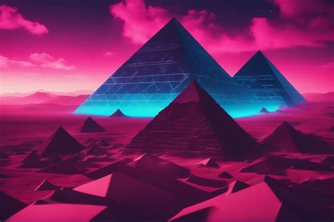 Premium Photo Abstract Synthwave Background With Pyramids