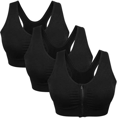 Womens Zip Front Sports Bra Wireless Post Surgery Bra Active Yoga