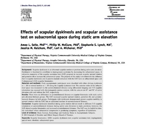 Scap Assist Test Improving Scap Humeral Distance 2012 Motus Physical Therapy
