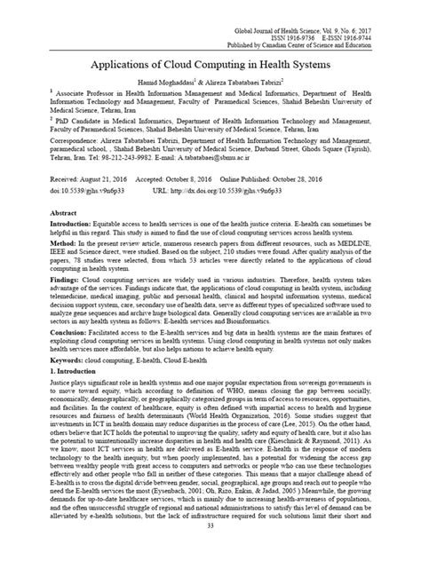 Applications Of Cloud Computing In Health Systems Pdf Cloud