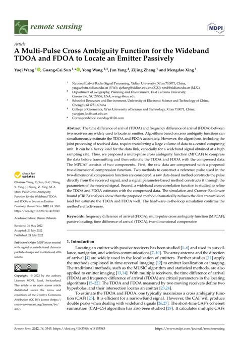 Pdf A Multi Pulse Cross Ambiguity Function For The Wideband Tdoa And Fdoa To Locate An Emitter