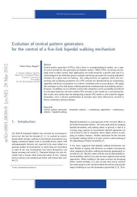 Pdf Evolution Of Central Pattern Generators For The Control Of A Five