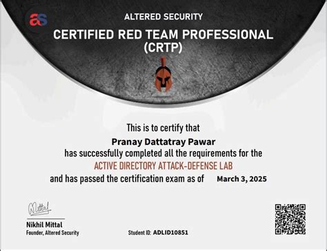 Cybersecurity Redteam Penetrationtesting Crtp Continuouslearning… Pranay Pawar 13 Comments