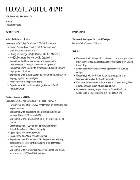 App Developer Resume Samples Velvet Jobs