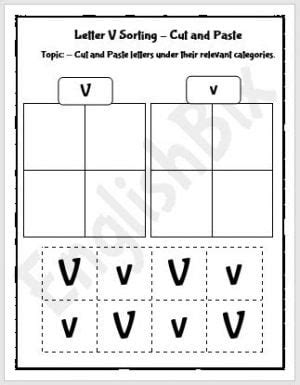 Letter V Cut And Paste Activity Worksheet Englishbix