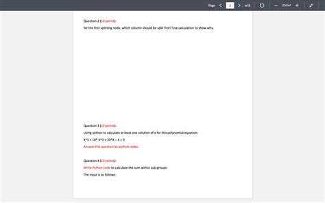 Solved Question Points For The First Splitting Node Chegg