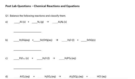 Solved Post Lab Questions ﻿chemical Reactions And