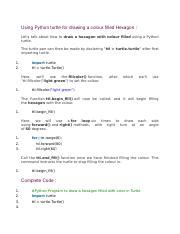 Using Python Turtle For Drawing A Colour Filled Hexagon Docx Using Python Turtle For Drawing A
