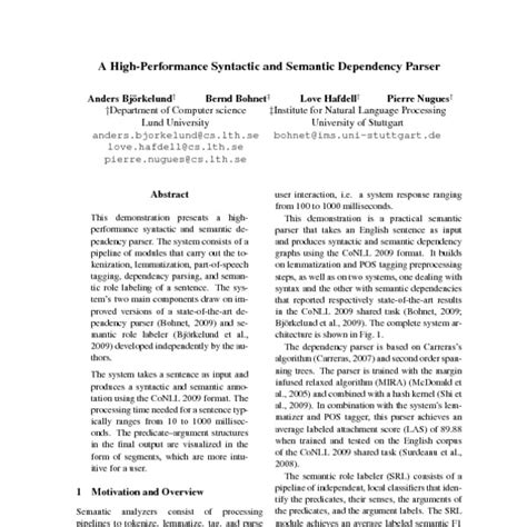 a high performance syntactic and semantic dependency parser acl anthology