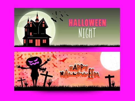 Premium Vector Halloween Night Social Media Banner Or Header Set With