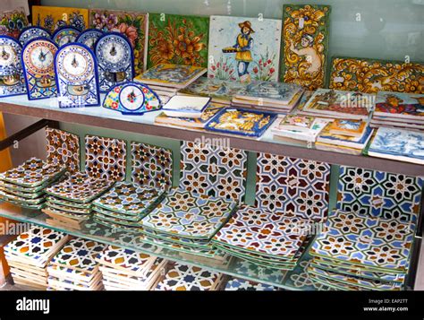 Display Of Tiles Inside Santa Ana Ceramic Tile Shop In Triana Seville