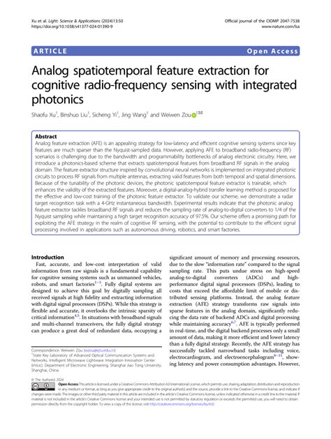 Pdf Analog Spatiotemporal Feature Extraction For Cognitive Radio Frequency Sensing With