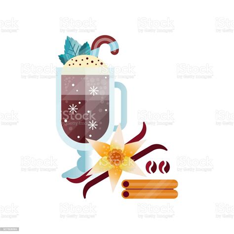 향기로운 커피 마시는 유리 컵 벡터 일러스트는 흰색 바탕에 계 피 바닐라와 휘 핑된 크림 0명에 대한 스톡 벡터 아트 및 기타 이미지 0명 갈색 귀여운 Istock