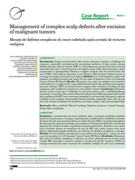 Pdf Management Of Complex Scalp Defects After Excision Of Malignant