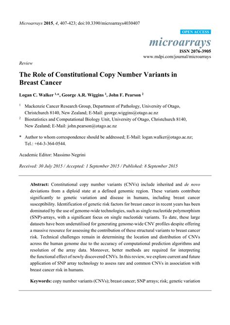 Pdf The Role Of Constitutional Copy Number Variants In Breast Cancer