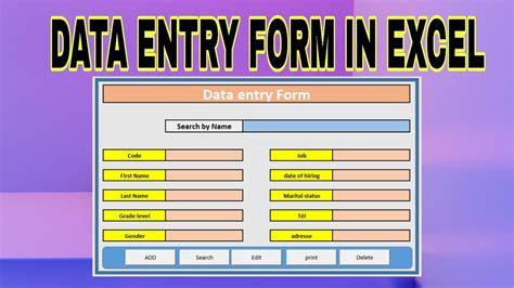 How To Create Data Entry Form In Excel Youtube