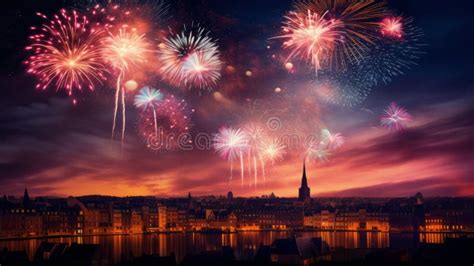 Fireworks In The City At Night Time Neural Network Ai Generated Stock Image Image Of Time