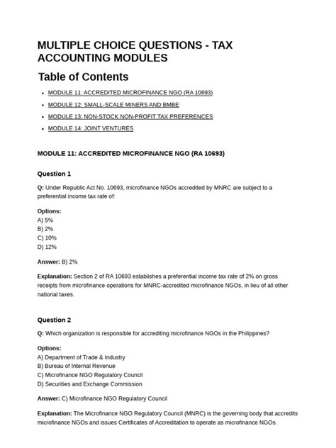 Tax Accounting Mcq All Modules Pdf Corporate Tax In The United