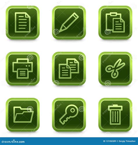 Document Web Icons Set 1 Green Square Buttons Stock Vector Illustration Of Glossy Buttons