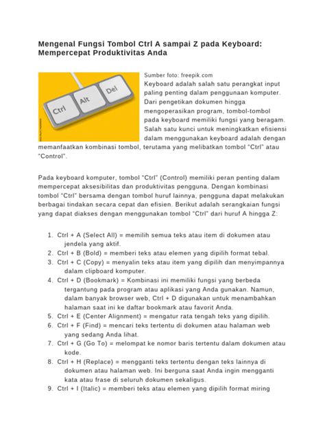 Mengenal Fungsi Tombol Ctrl A Sampai Z Pada Keyboard Pdf