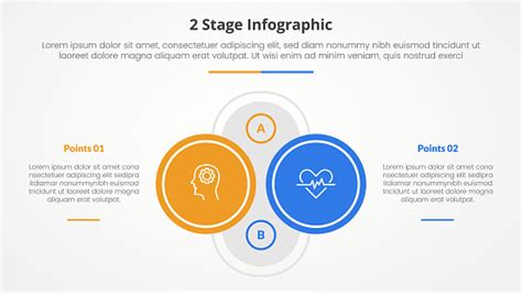 비교를 위한 2포인트 스테이지 템플릿 반대쪽 슬라이드 프리젠테이션을 위한 인포그래픽 개념 중앙에 큰 윤곽선 원이 있고 왼쪽과