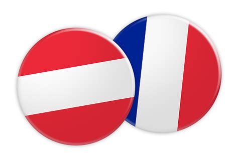 뉴스 개념 오스트리아 플래그에 프랑스 플래그 단추 백색 배경에 3d 그림 3차원 형태에 대한 스톡 벡터 아트 및 기타 이미지 3차원 형태 International