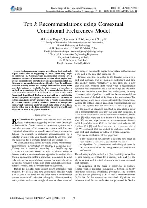 Pdf Top K Recommendations Using Contextual Conditional Preferences Model