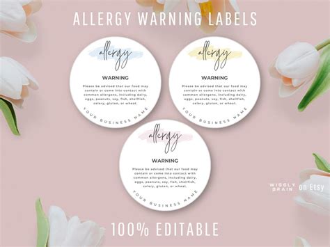 Editable Allergy Warning Label Template Food Allergens Round Sticker