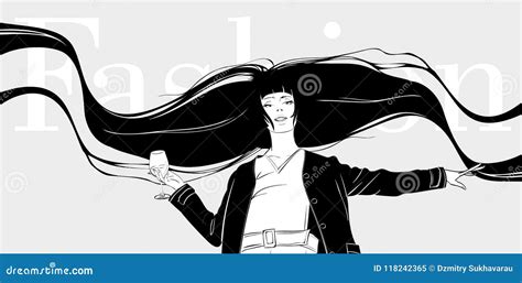 Fashion Girl Beautiful Young Woman With Long Hair Stock Illustration
