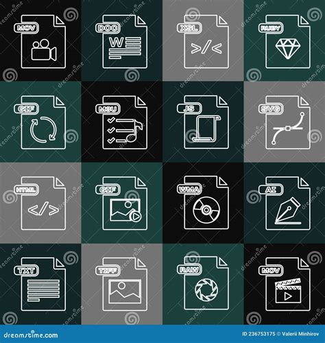 Set Line Mov File Document Ai Svg Xsl M3u  And Js Icon Vector