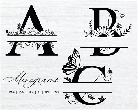 Split Monogram Bundle Svg Split Monogram Svg Split Monogram Letters Svg Split Alphabet Svg Split