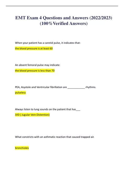 EMT Exam 4 Questions And Answers GRADED A 100 Verified Answers EMT Stuvia US
