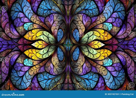 Multicolored Symmetrical Pattern In Stained Glass Window Style Stock Illustration Illustration