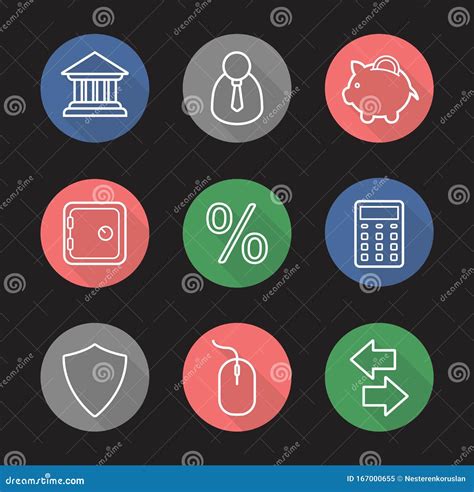 Banking And Finance Flat Linear Long Shadow Icons Set Stock Vector