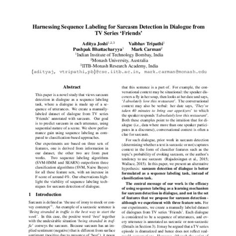 Harnessing Sequence Labeling For Sarcasm Detection In Dialogue From Tv